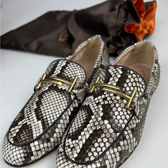 Tod's | Shoes | Tods Double T Brass Buckle Real Snake Skin Loafer ...